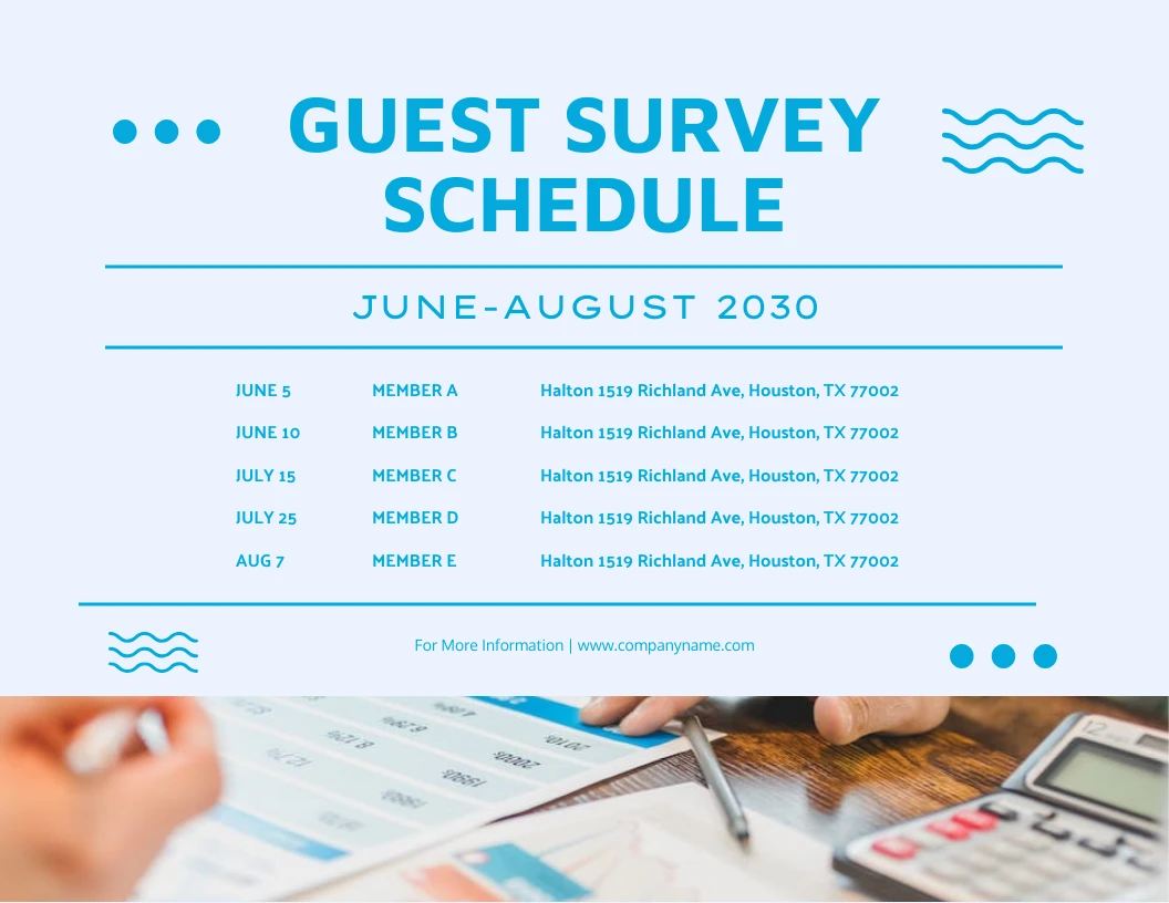 Light Blue Modern Playful Guest Survey Schedule Template - Venngage