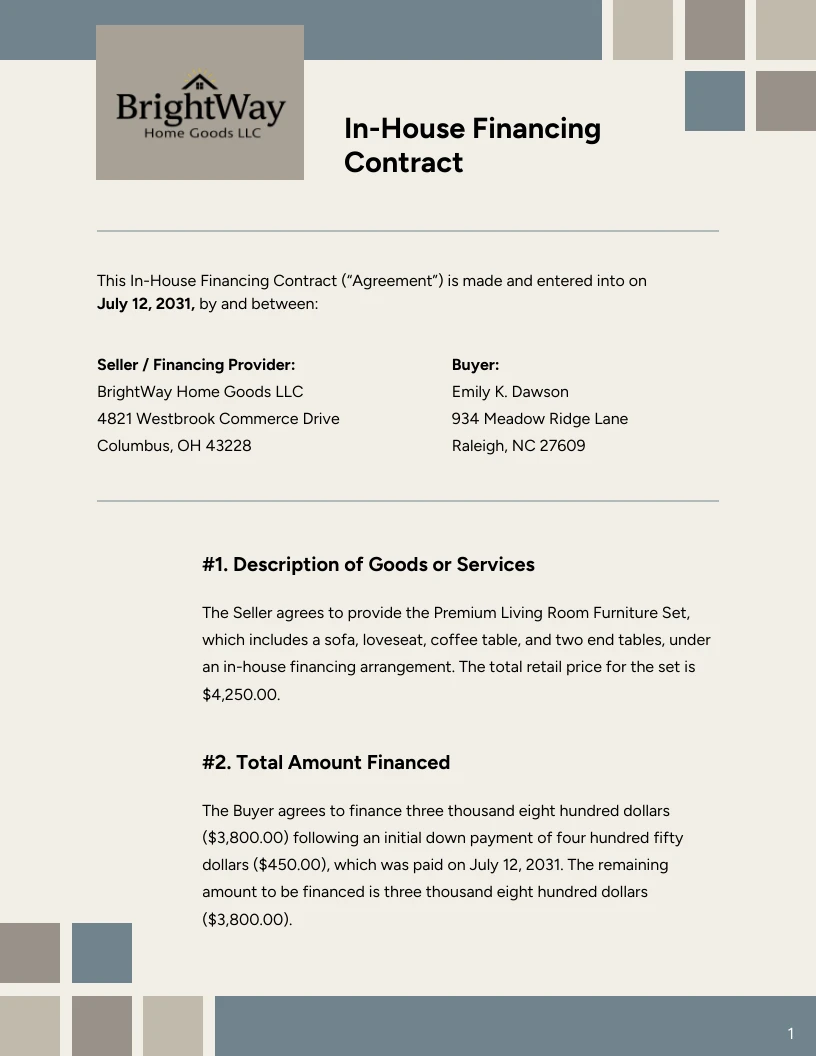 In House Financing Contract Template - Venngage