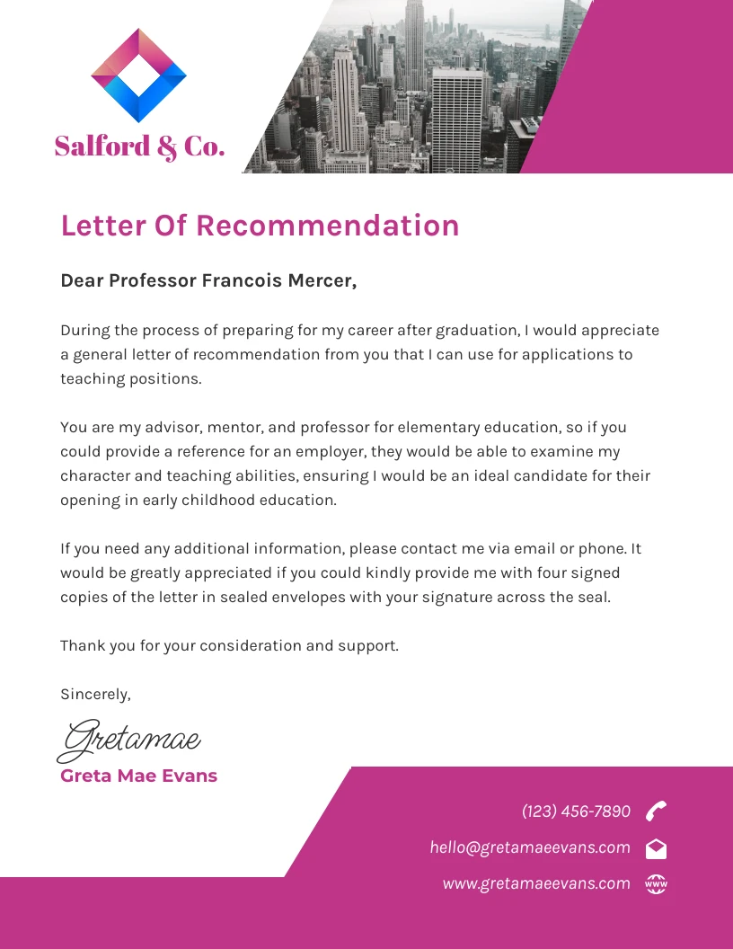 Purple Corporate Professional Recommendation Letters - Venngage