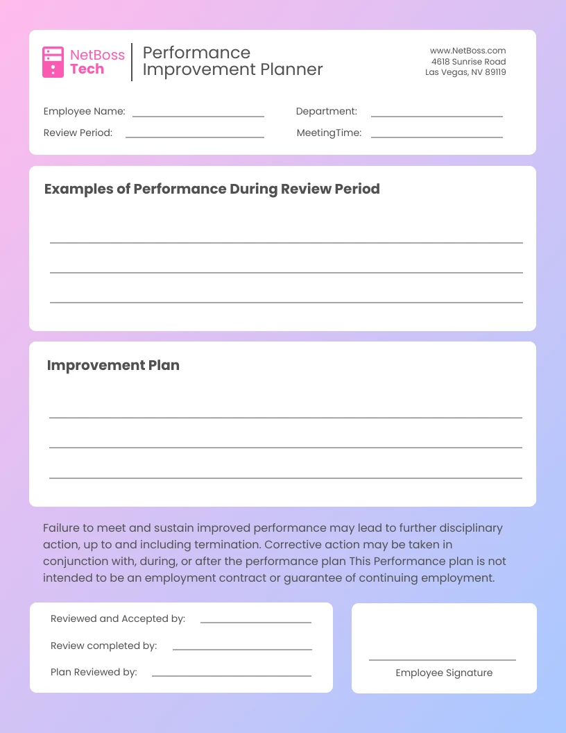 Pink Purple Performance Improvement Plan Template - Venngage