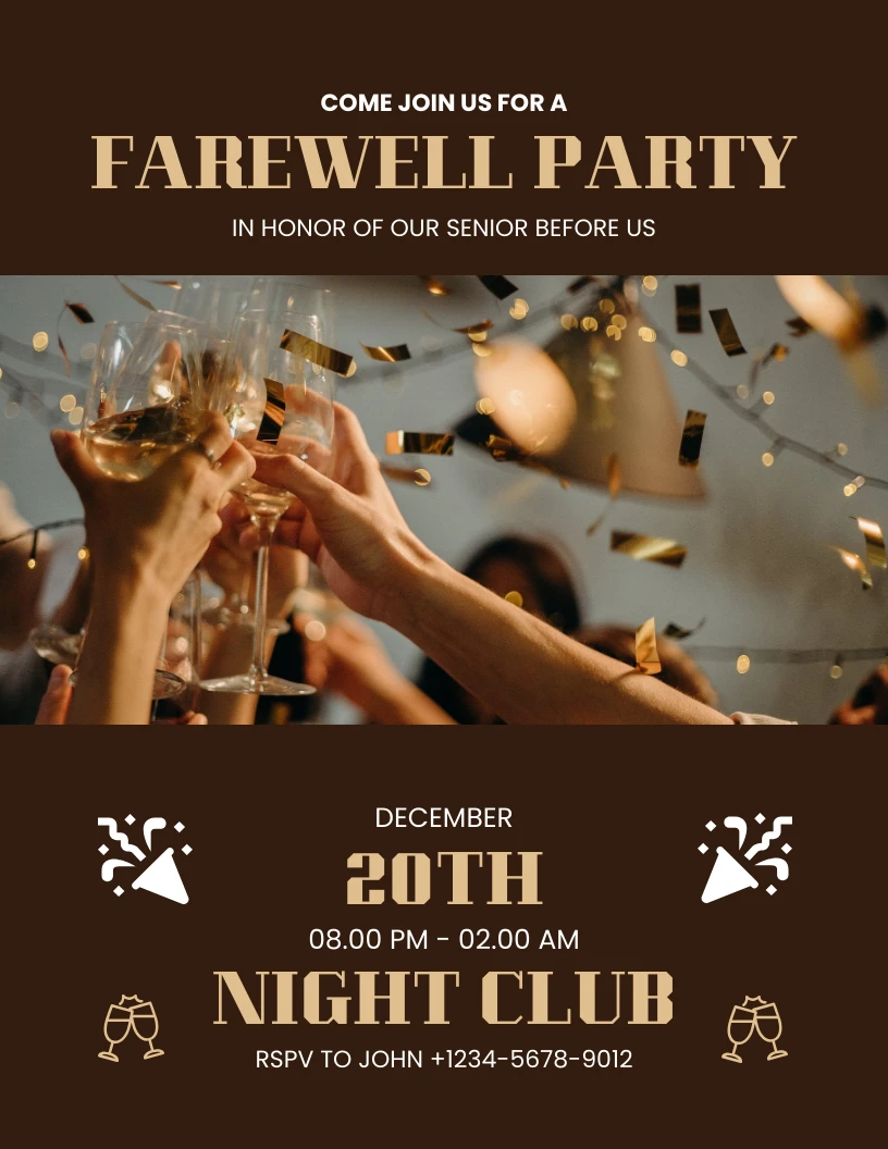 Brown And Gold Modern Elegant Luxury Farewell Party Night Club ...