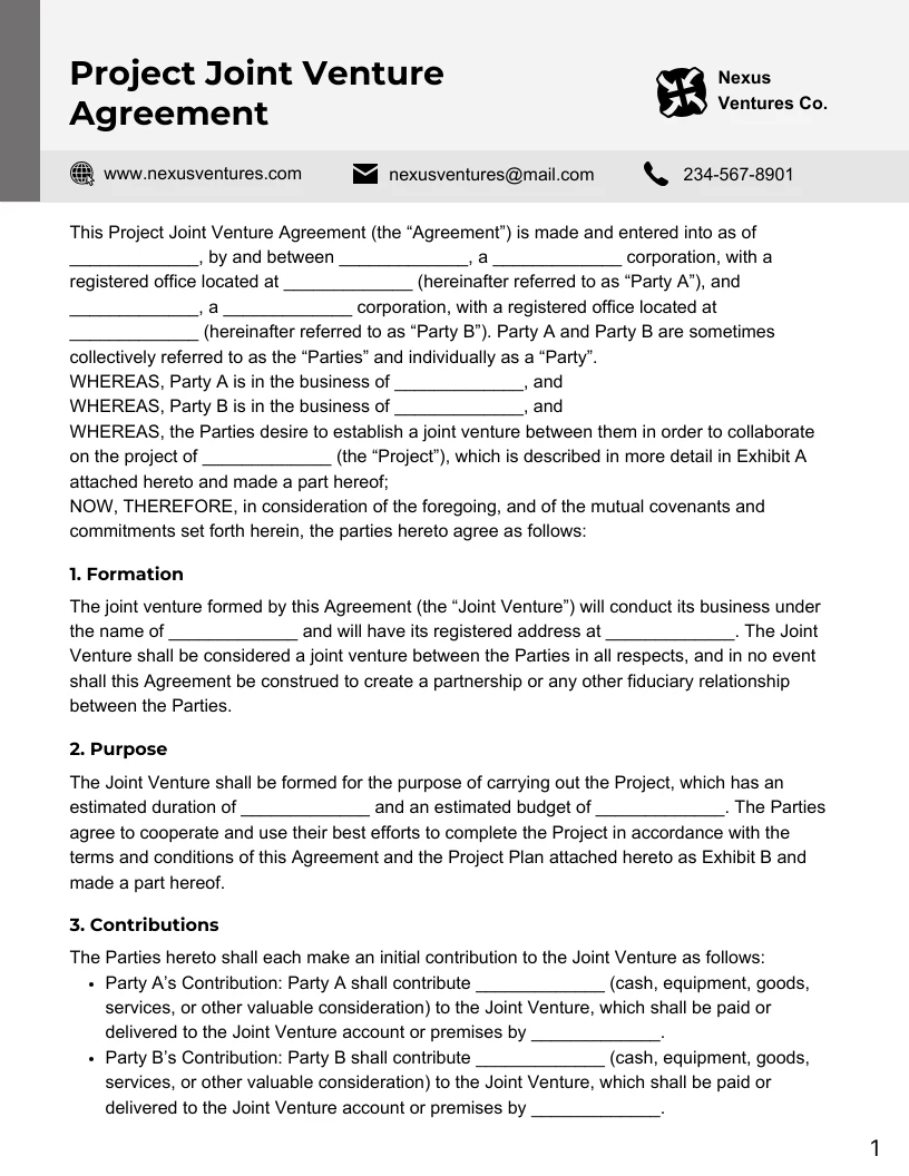 Grey Project Joint Venture Agreement Template - Venngage