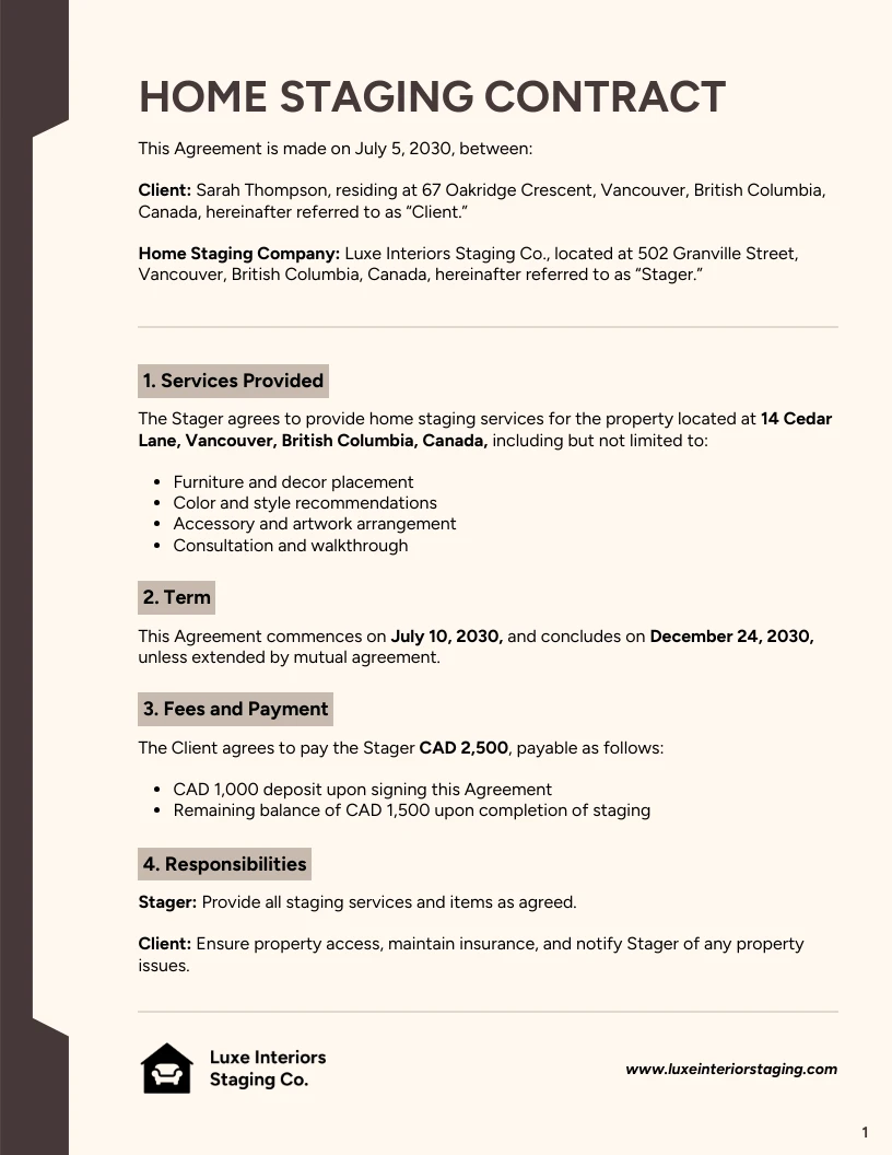 Vorlage für einen Home-Staging-Vertrag - Venngage