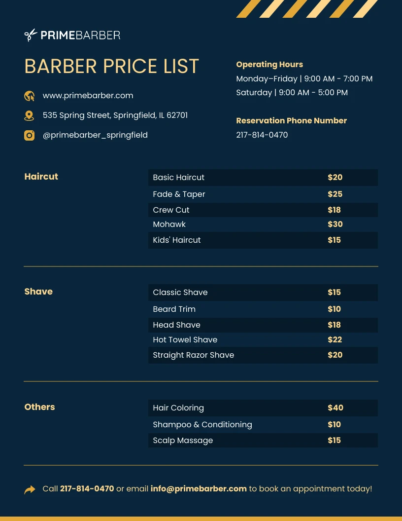 Barber Price List Template - Venngage