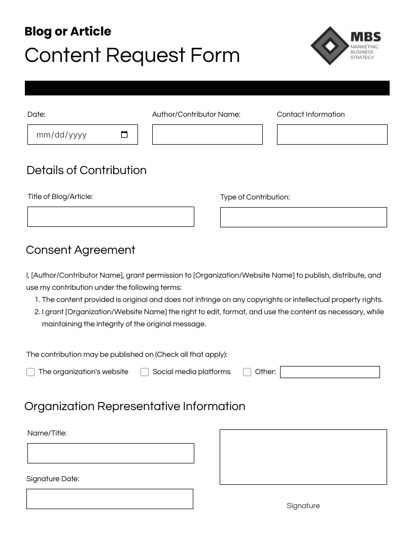 Black Content Request Form Template - Venngage