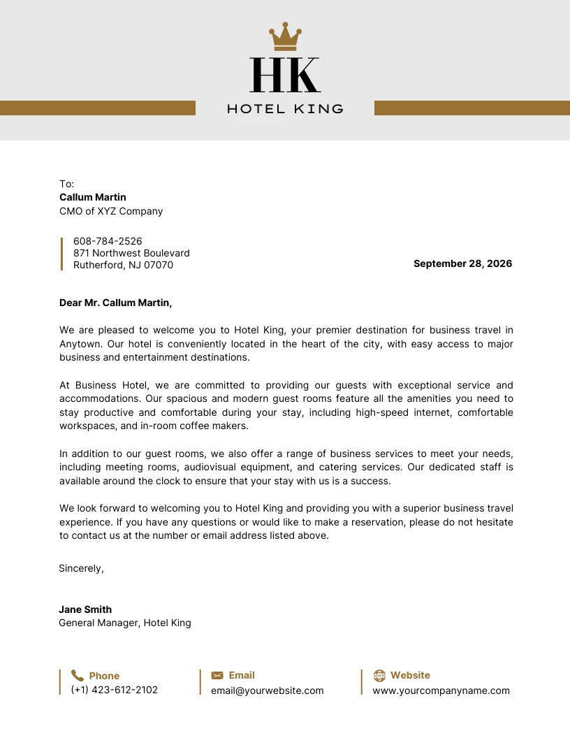 White Minimalist Hotel Business Letterhead - Venngage