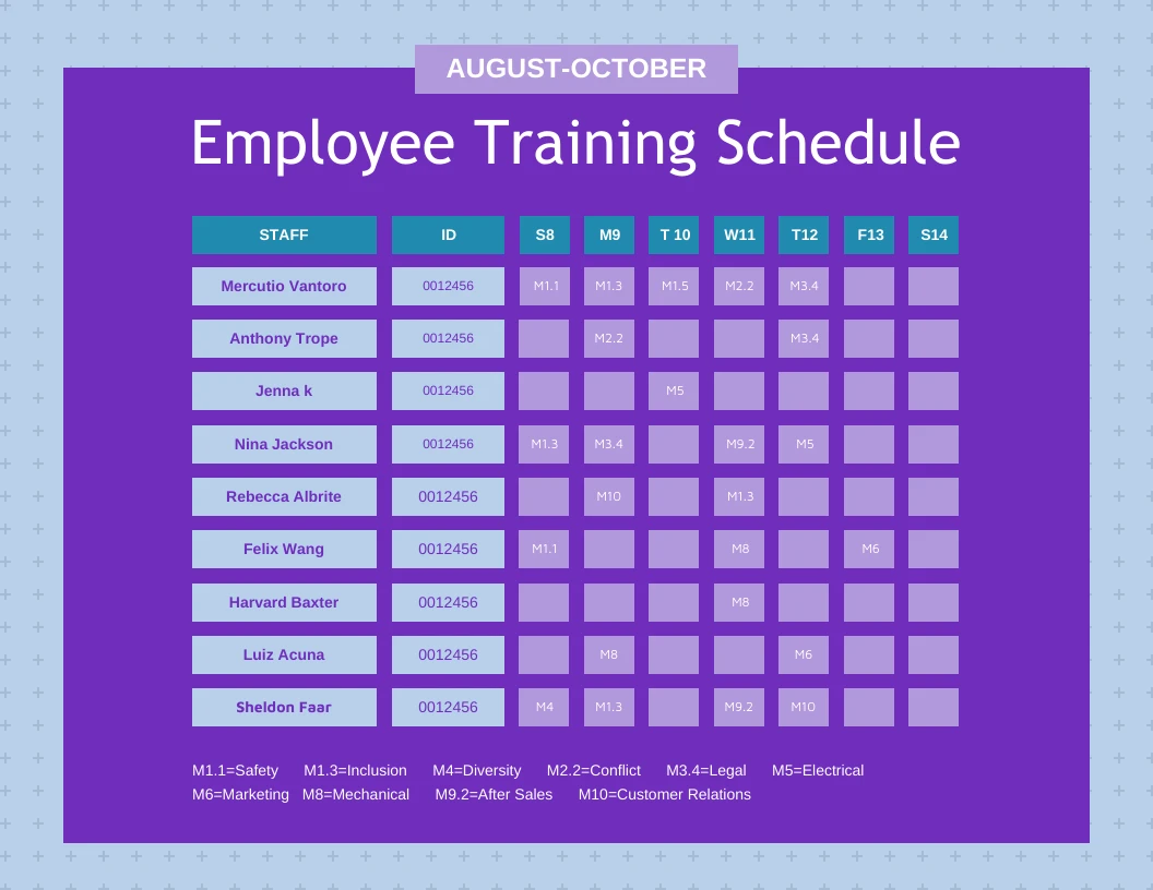 Purple Employee Training Schedule - Venngage