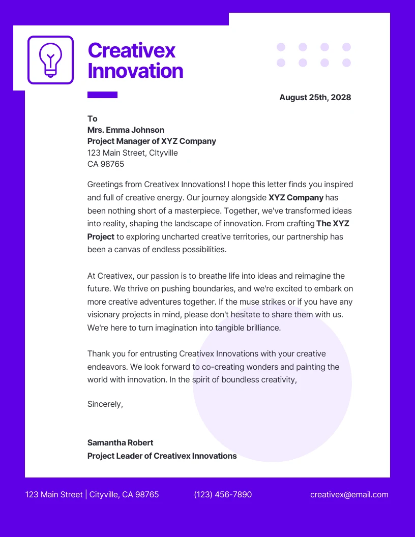 Simple Blue Violet Creative Letterhead - Venngage