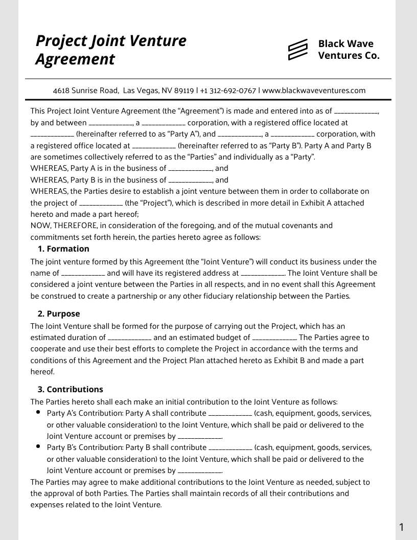 White Clean Project Joint Venture Agreement Template - Venngage