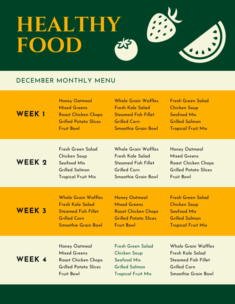 Yellow And Green Modern Monthly Menu - Venngage