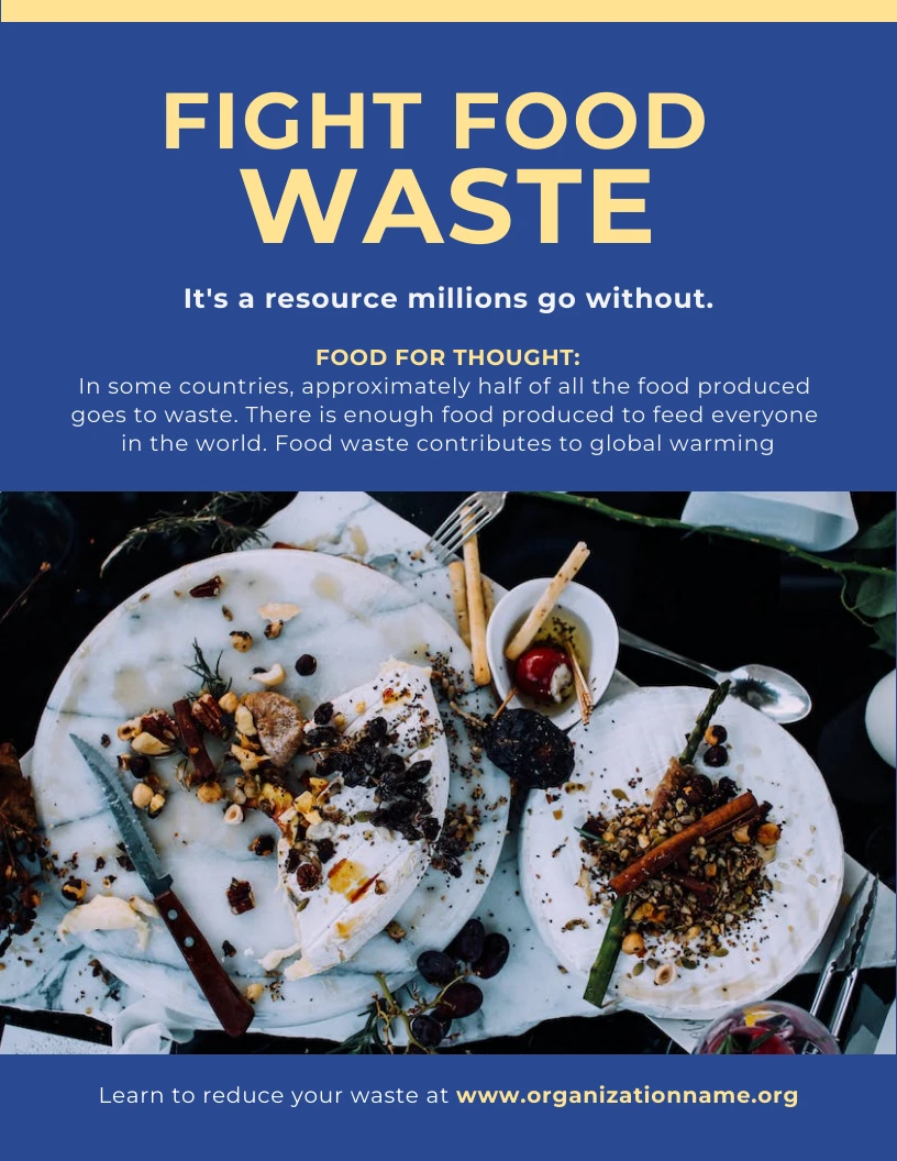 Dark Blue And Yellow Modern Fight Food Waste Poster - Venngage