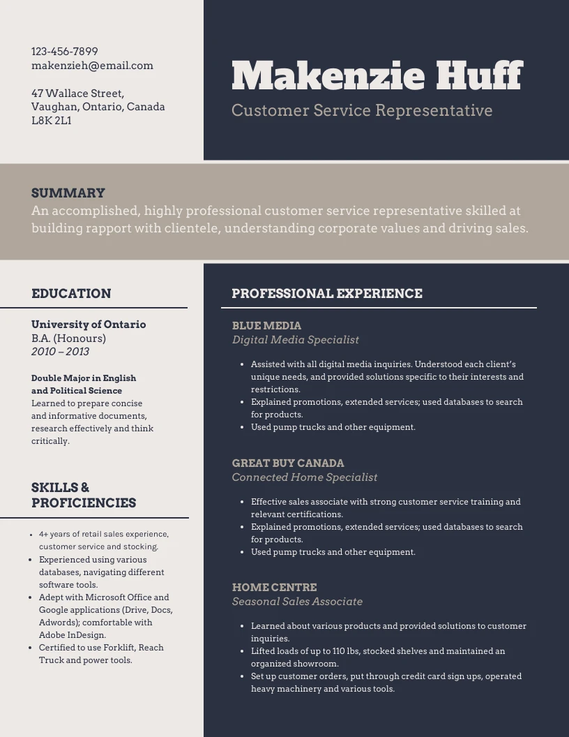 Simple Customer Service CV Resume Template - Venngage