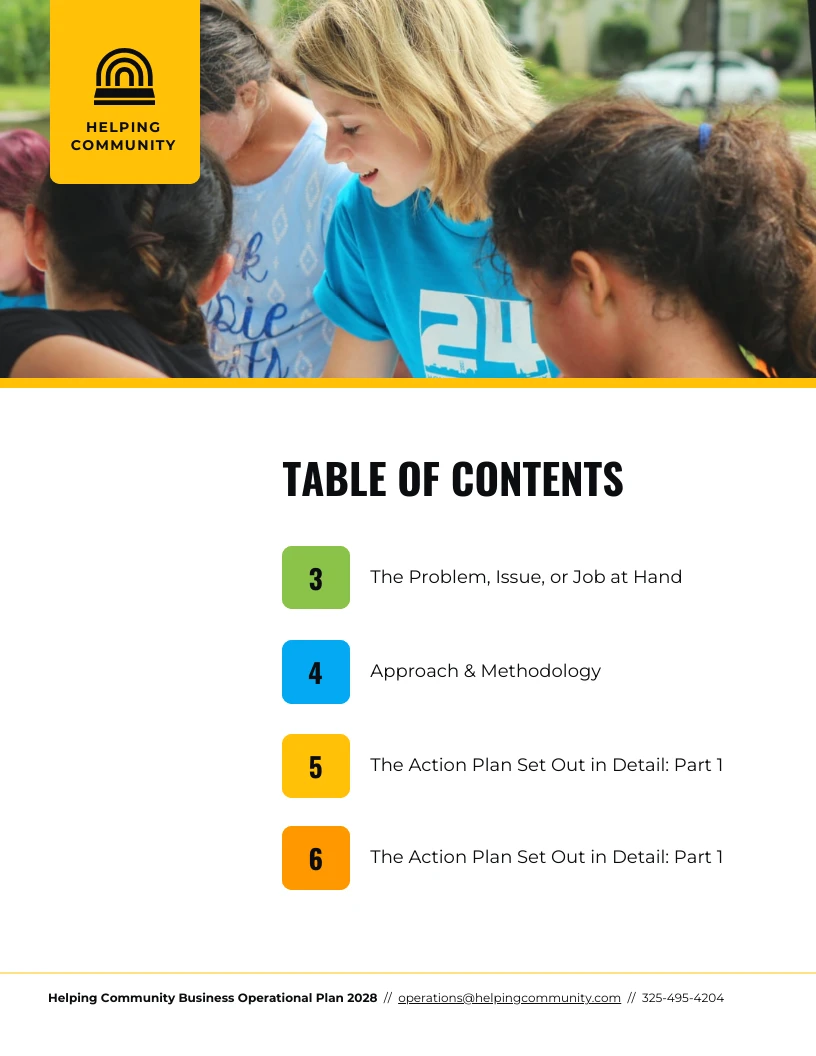 Colorful Nonprofit Business Plan Table of Contents Template - Venngage