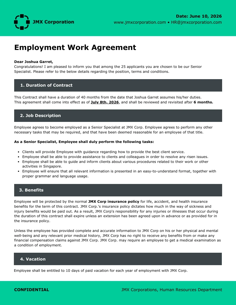 Employment Work Agreement Contract Template - Venngage