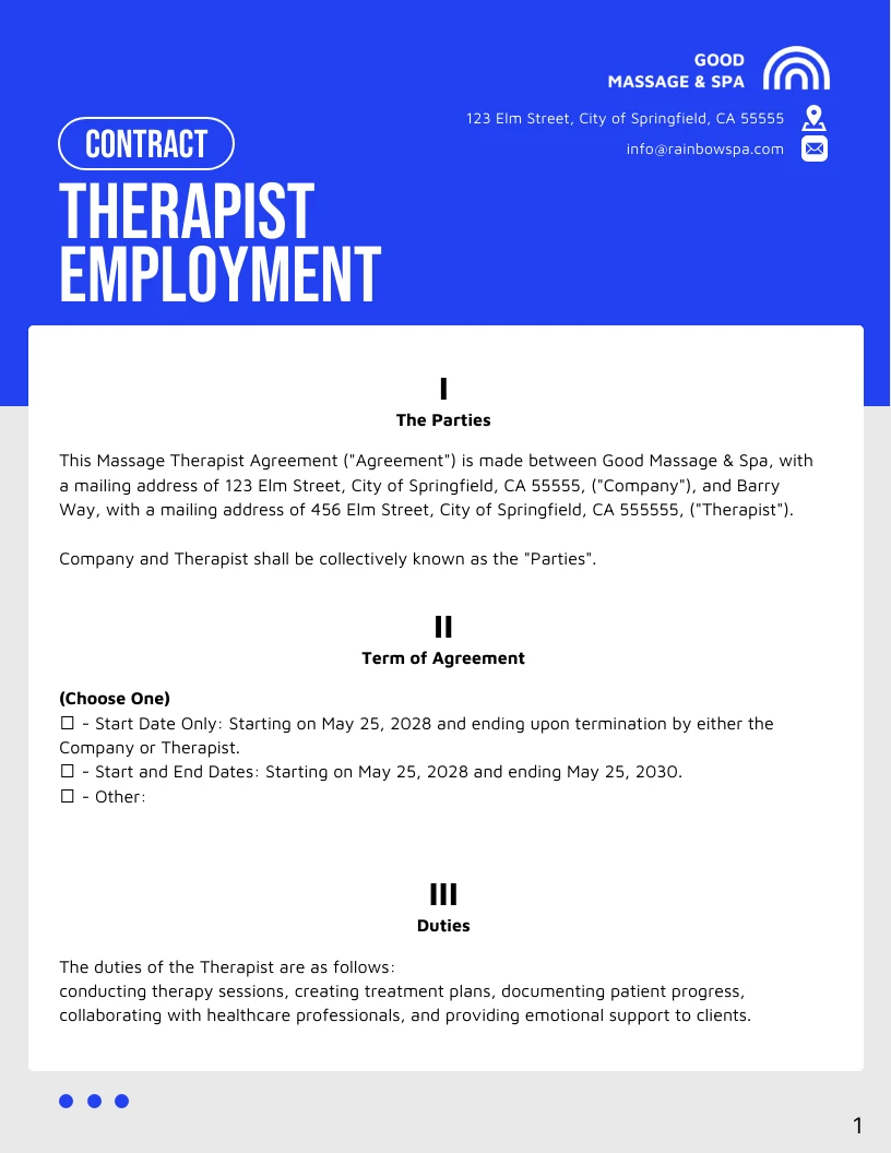 Therapist Employment Contract Template - Venngage