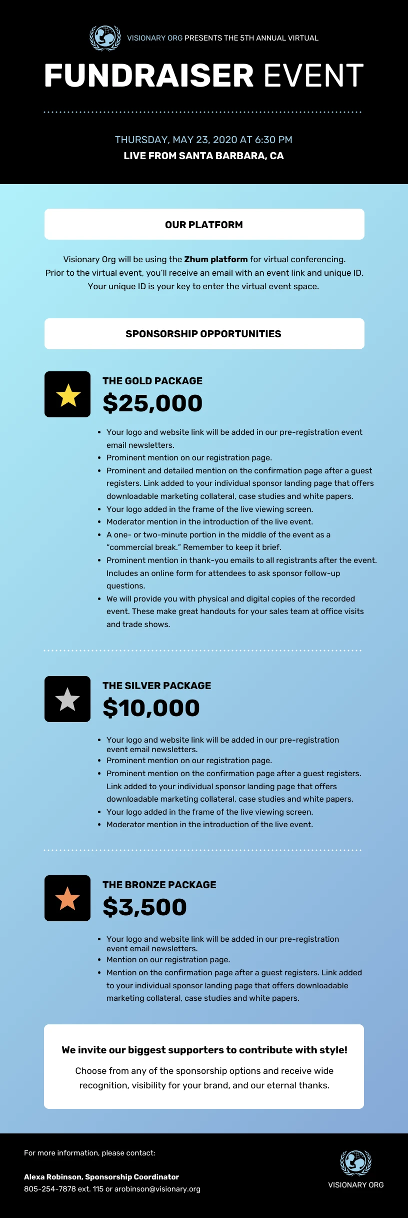 Virtual Fundraiser Event Newsletter Template - Venngage