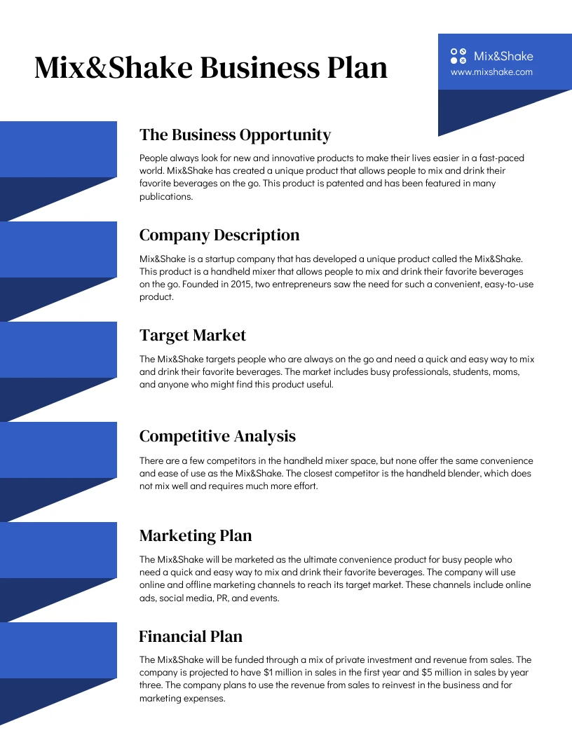 1 Pager Business Plan Template - Venngage