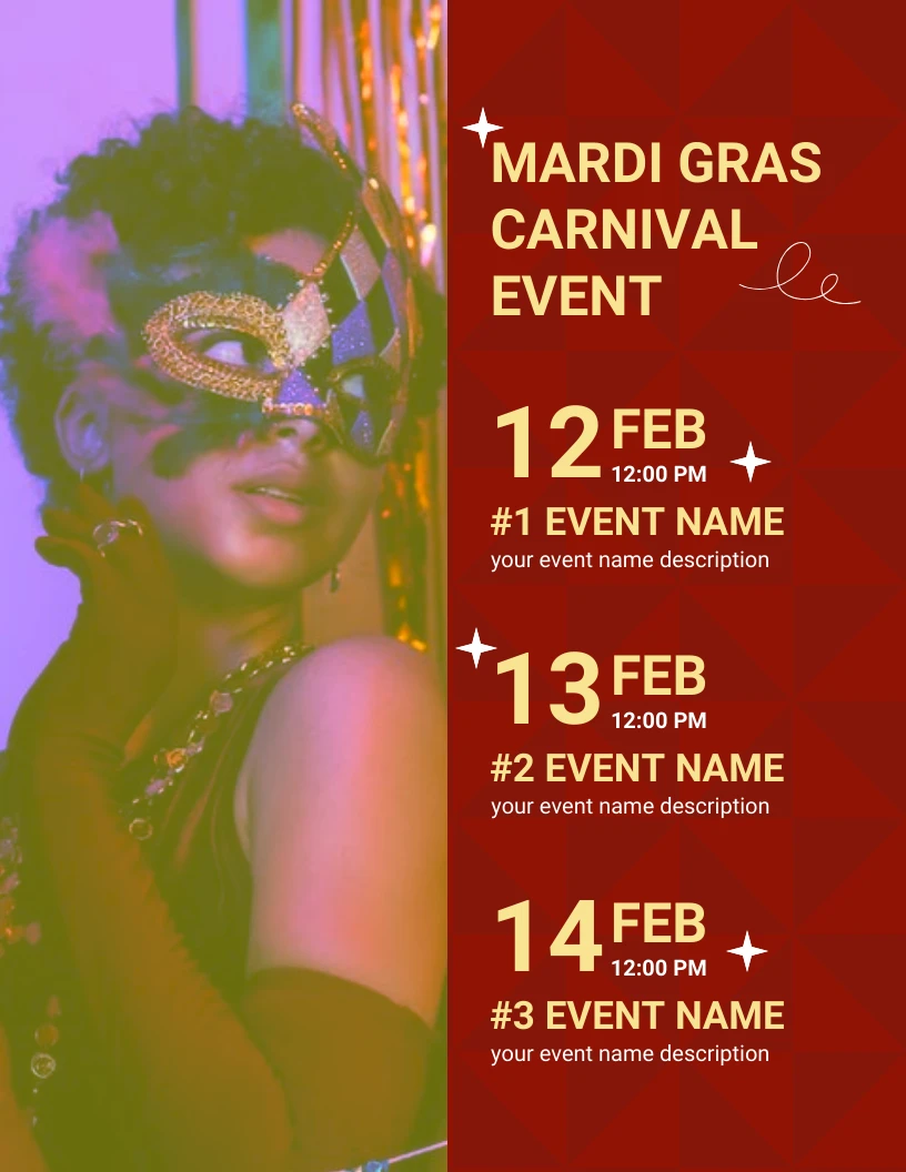 Rouge Simple Géométrique Mardi Gras Carnival Event Schedule Template ...