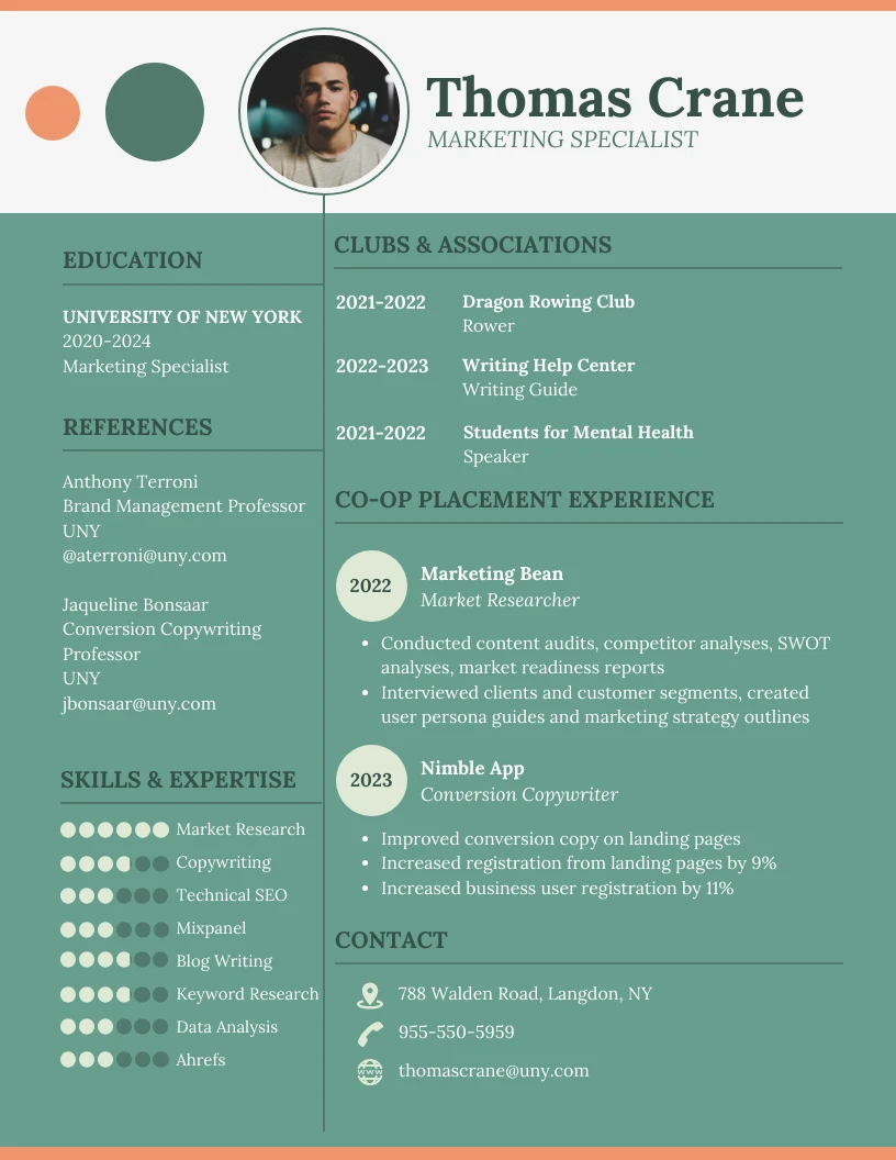 Green Marketing Student Resume Template - Venngage