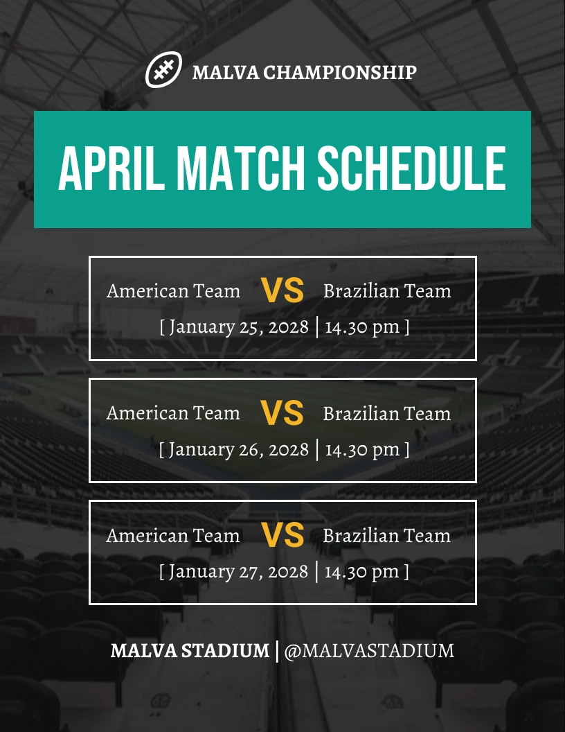 Black Modern April Match Schedule Template - Venngage