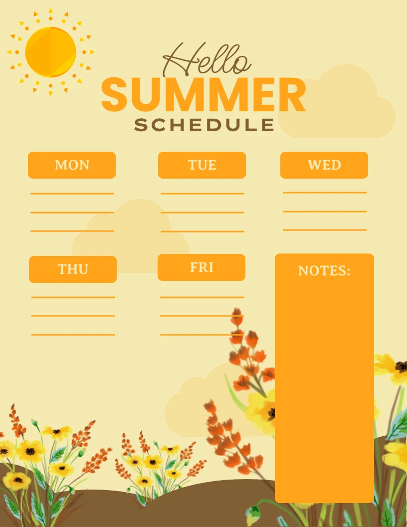 Yellow Pastel Modern Aesthetic Illustration Summer Schedule Template ...