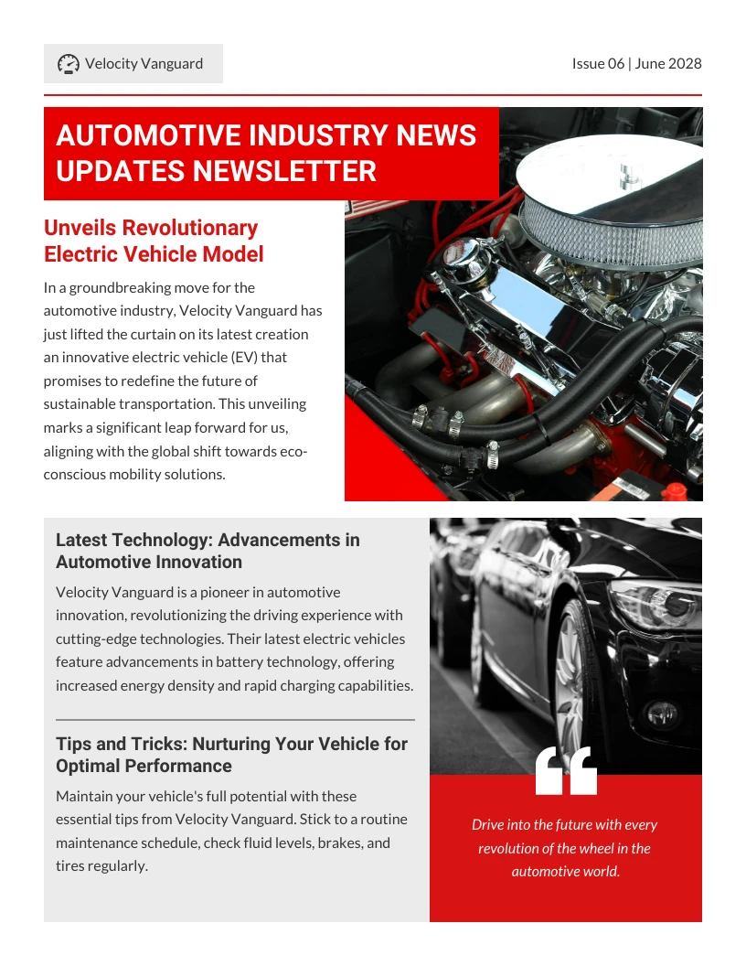 Automotive Industry News Updates Newsletter Template - Venngage