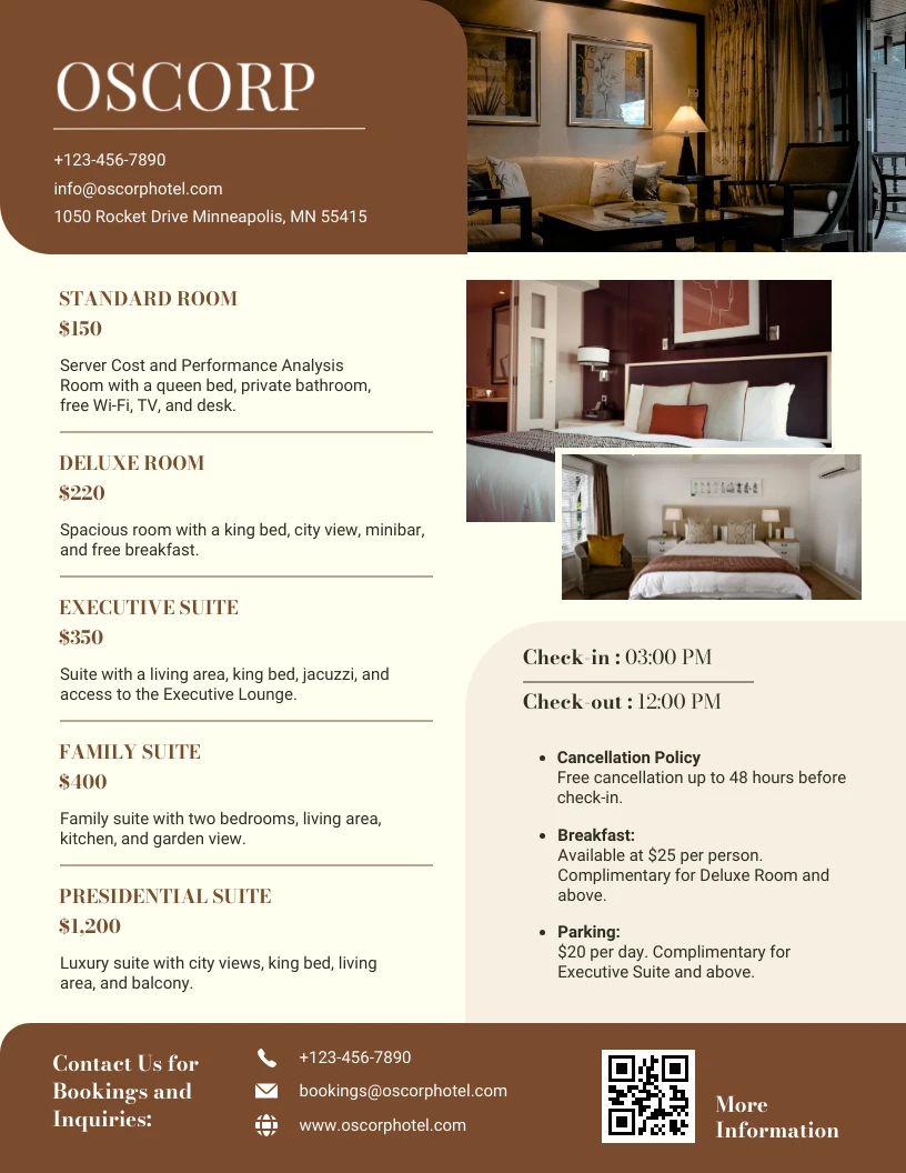 Hotel Room Rates Price List Template - Venngage