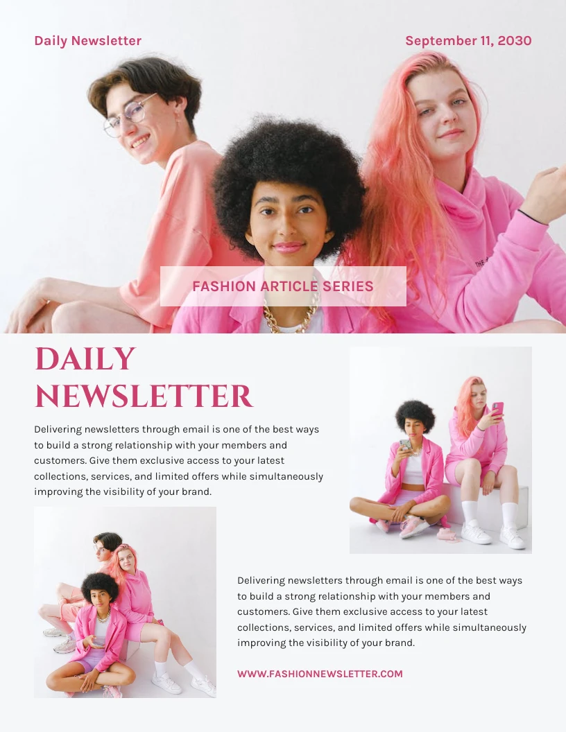 Light Grey Pink Fashion Newsletter Template - Venngage