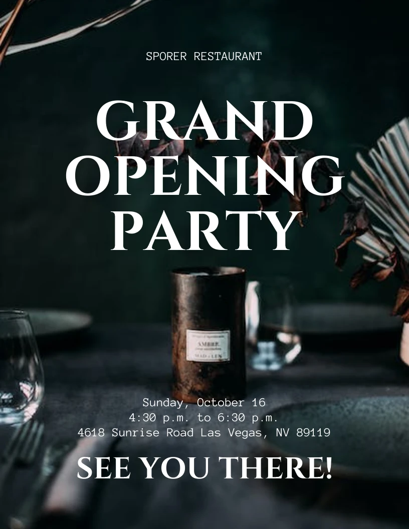 Photo Background Restaurant Grand Opening Flyer Template - Venngage