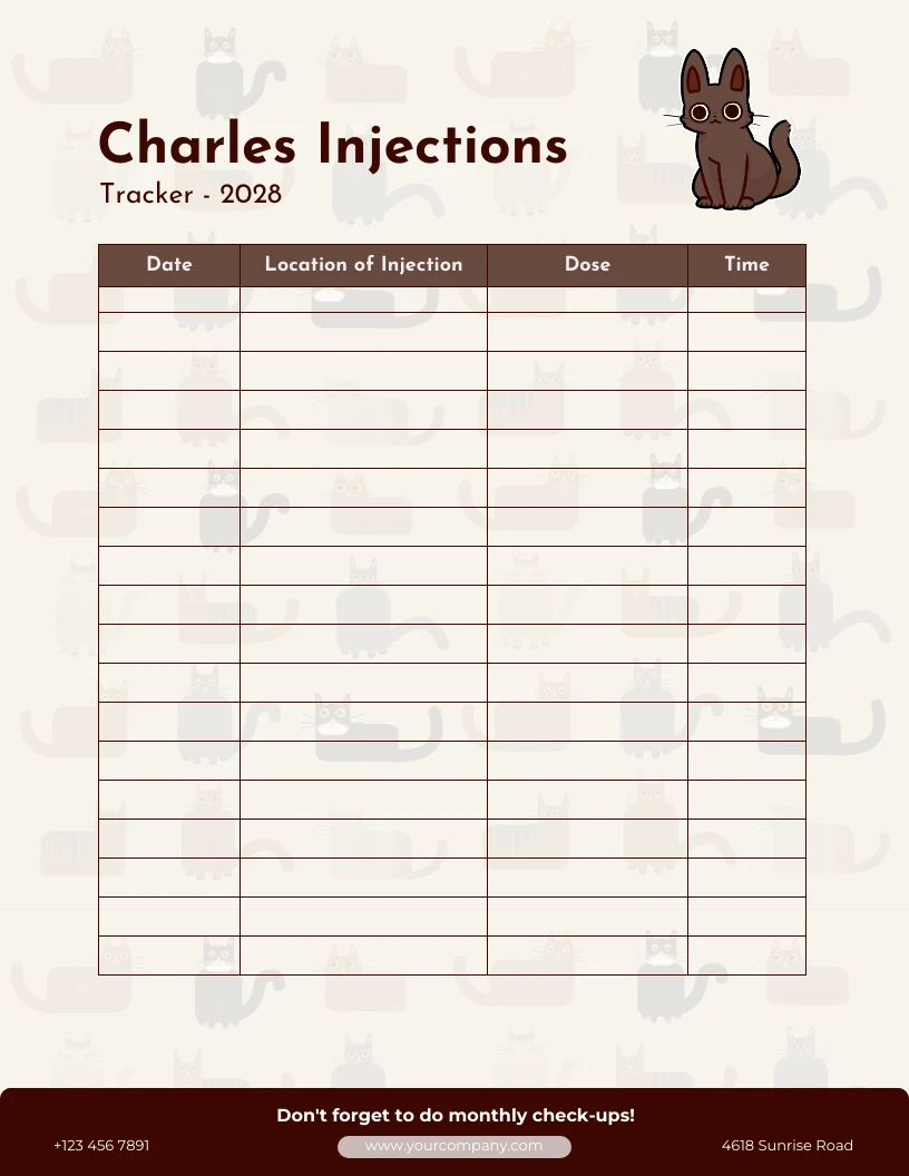 Brown Cat Injections Schedule Tracker Template - Venngage