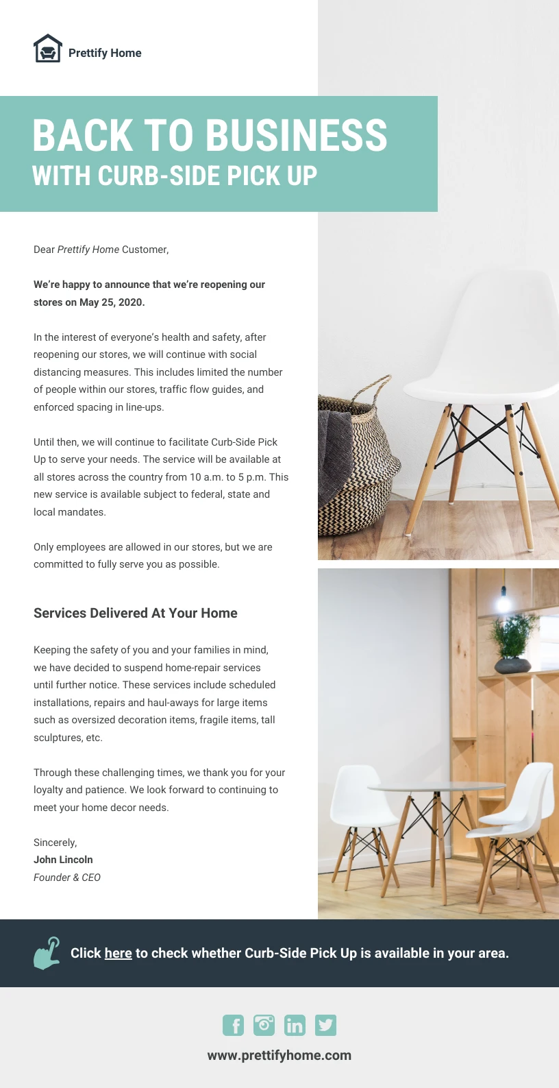 Home Store Reopening Email Newsletter Template - Venngage