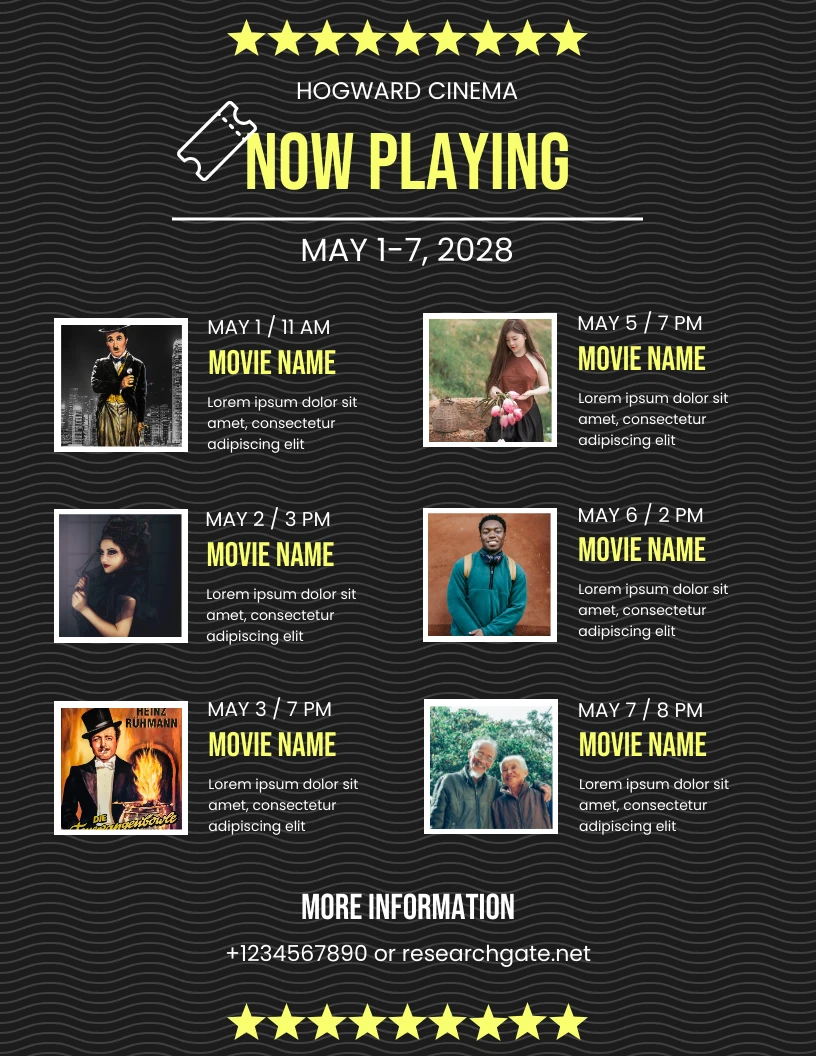 Movie Schedule Black Flyer Template - Venngage