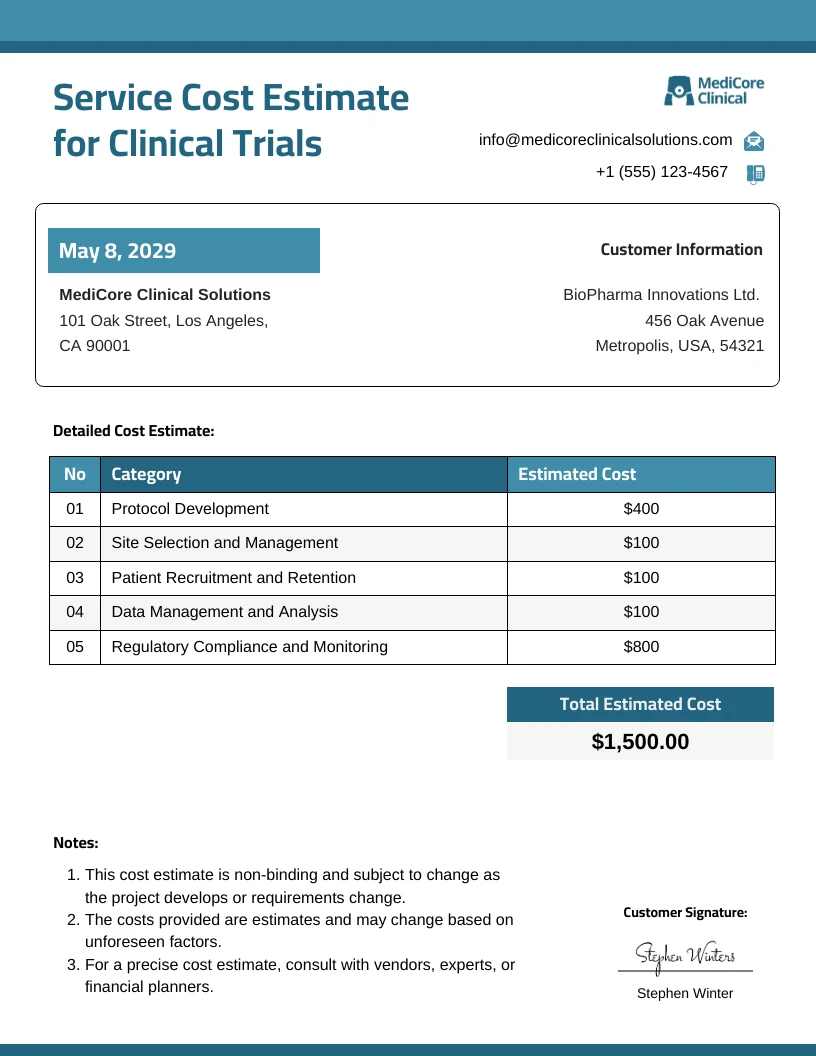 Service Cost Estimate Template For Clinical Trials - Venngage