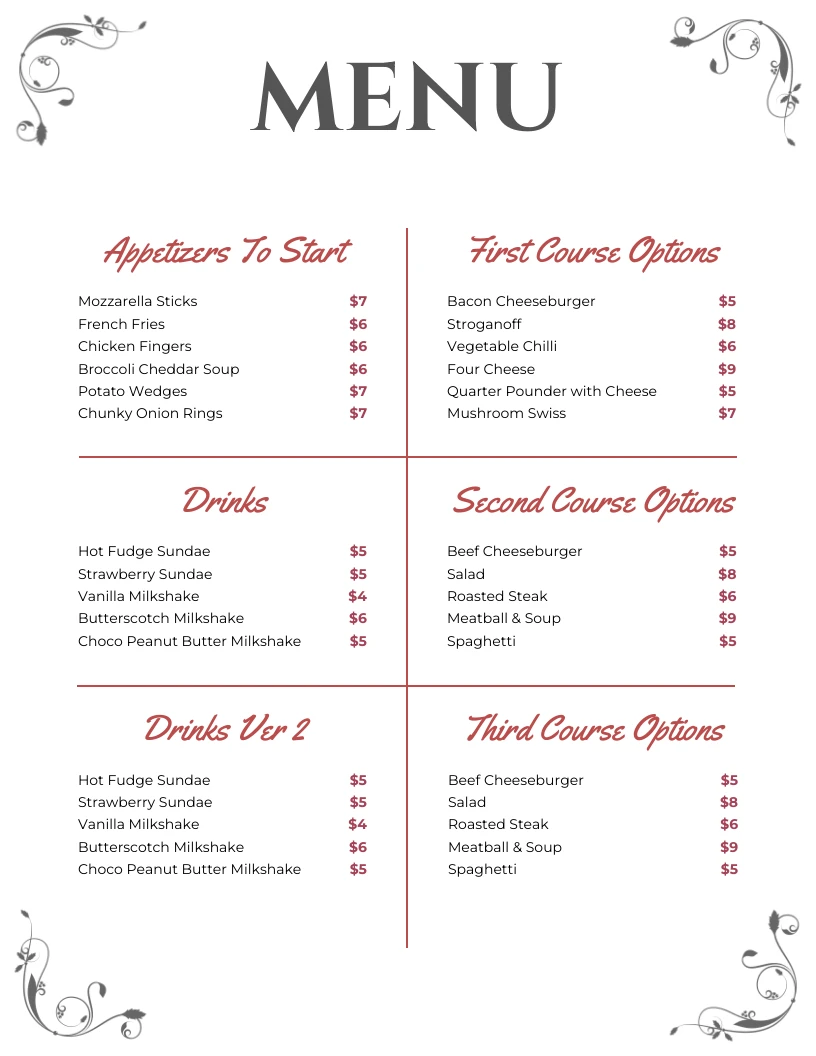 White Classic Vintage French Menu - Venngage