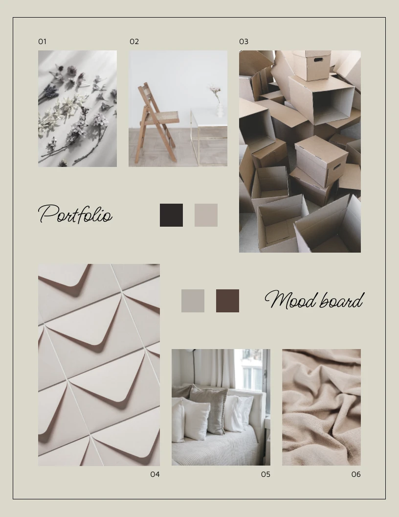 Artistic Black and Beige Photography Portfolio Mood Boards - Venngage