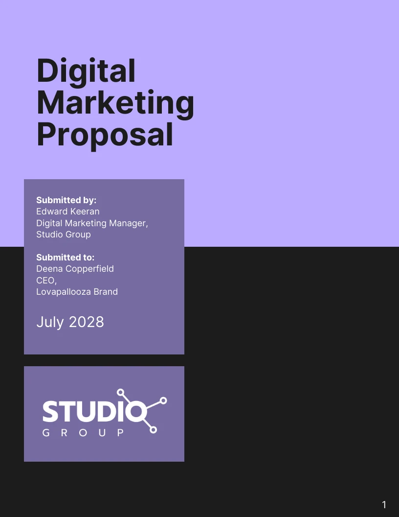 Black & Purple Color Digital Marketing Proposal Template - Venngage