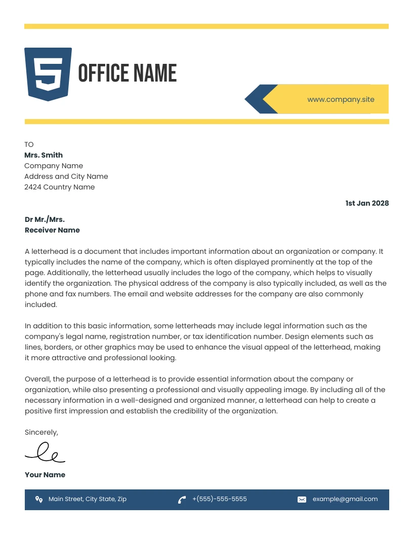 White Yellow And Blue Minimalist Professional Office Letterhead ...
