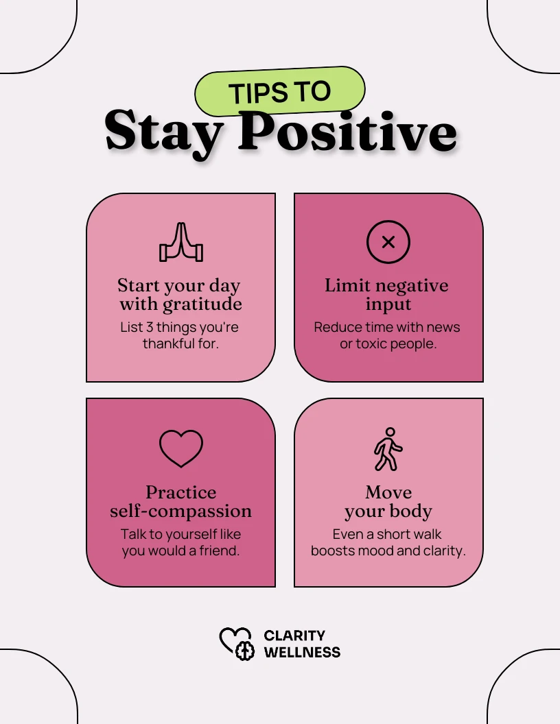 Pink Tips to Stay Positive Motivational Poster - Venngage