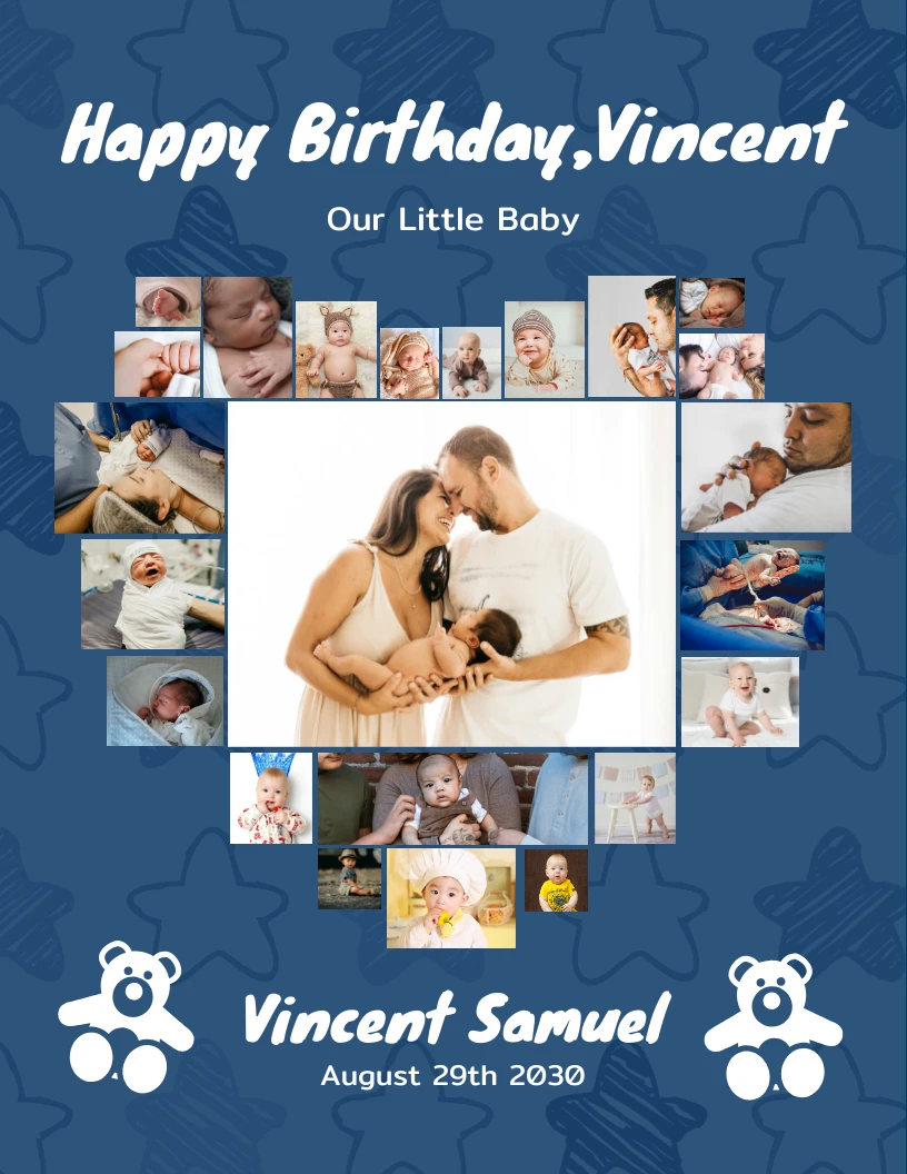 Blue Playful Birthday Heart Shaped Collages - Venngage