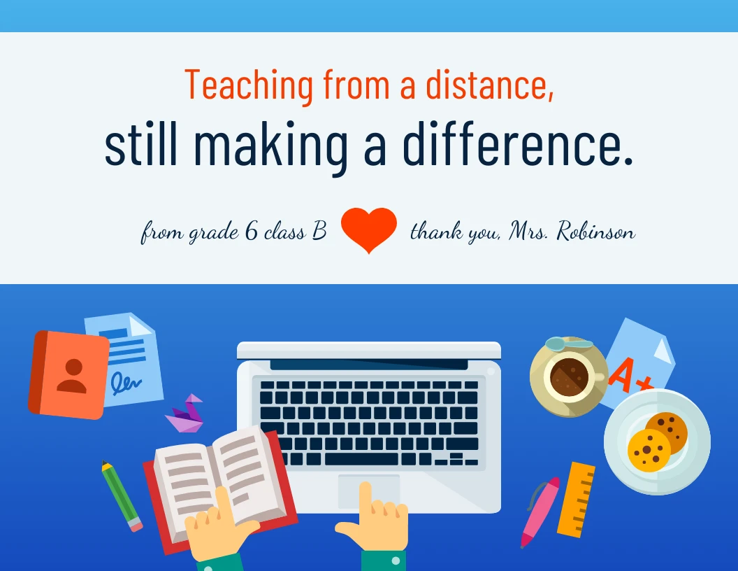Remote Teaching Thank You Card - Venngage