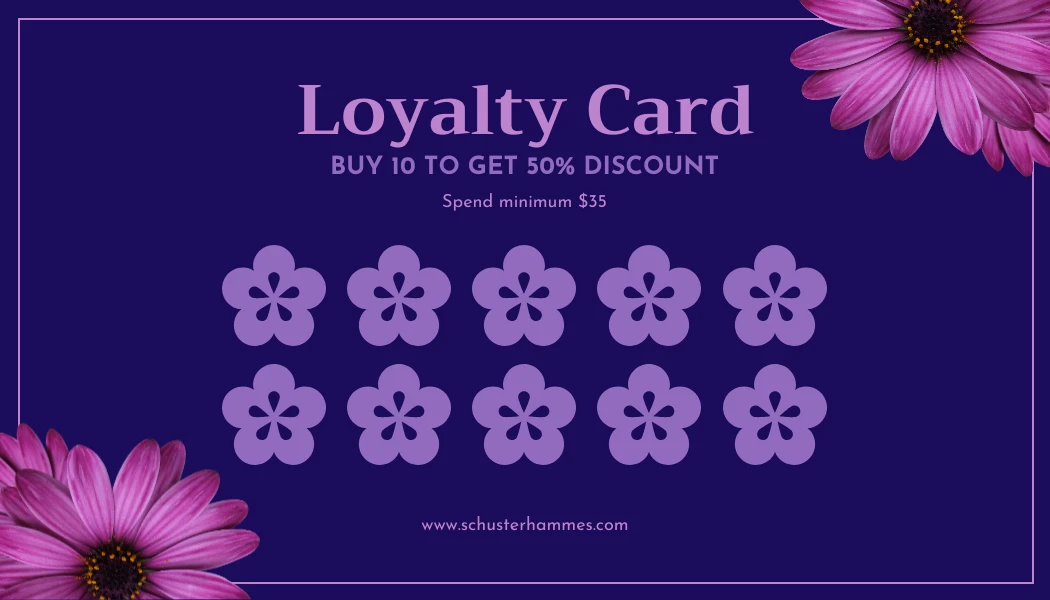 Navy And Purple Modern Flower Boutique Loyalty Card - Venngage