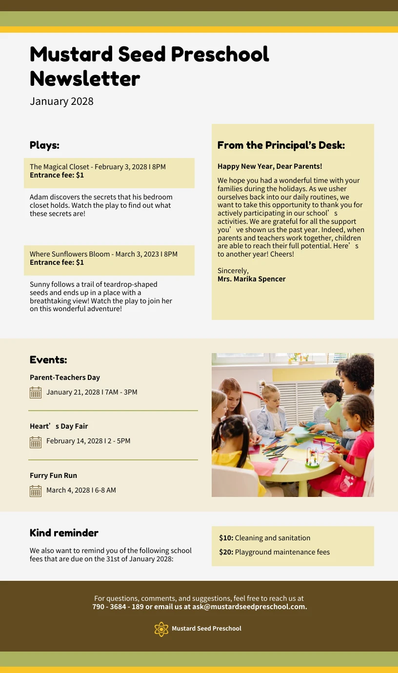 Preschool Newsletter Example Template - Venngage