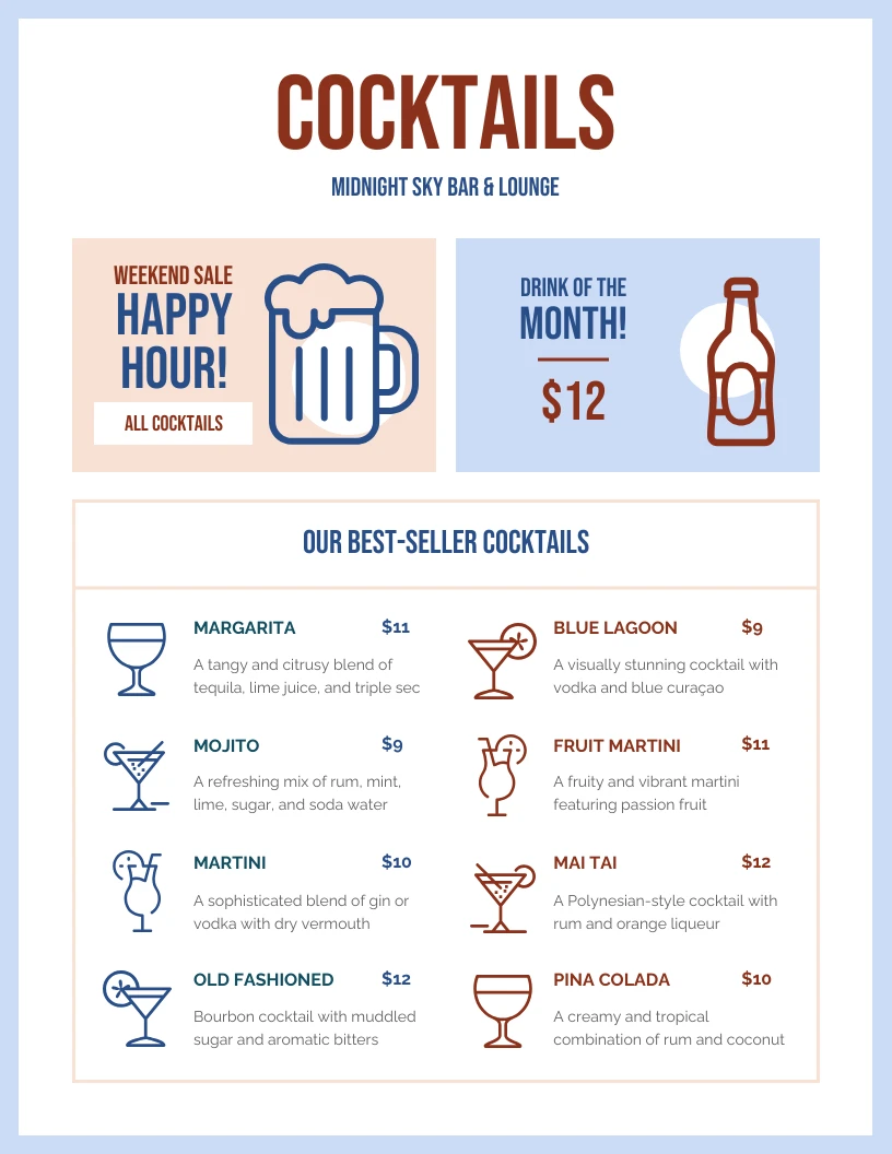 Soft Colorful Blue and Orange Cocktail Menus - Venngage