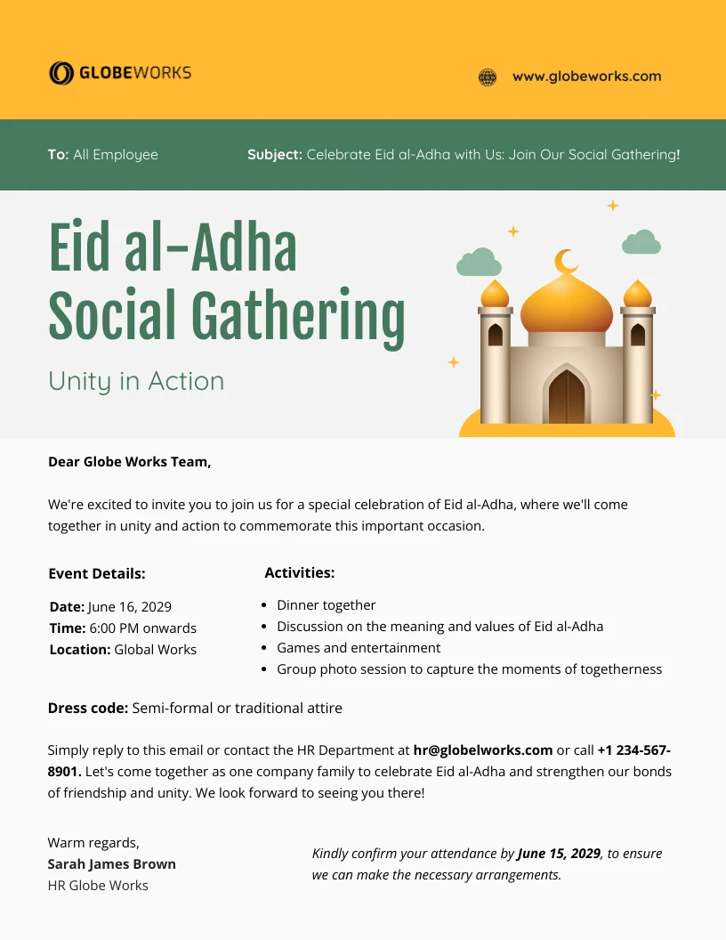 Eid al-Adha Social Gathering Email Newsletter Template - Venngage