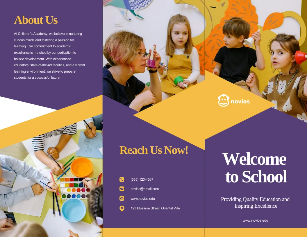 Orange Purple School Tri-fold Brochure Template - Venngage