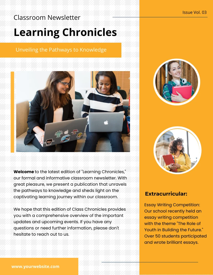 Yellow Minimalist Classroom Community Newsletter Template - Venngage