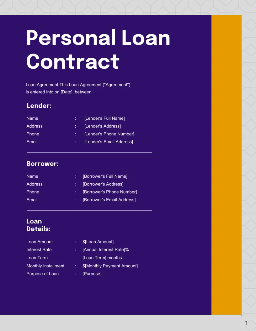 Purple Yellow Personal Loan Contract Template - Venngage