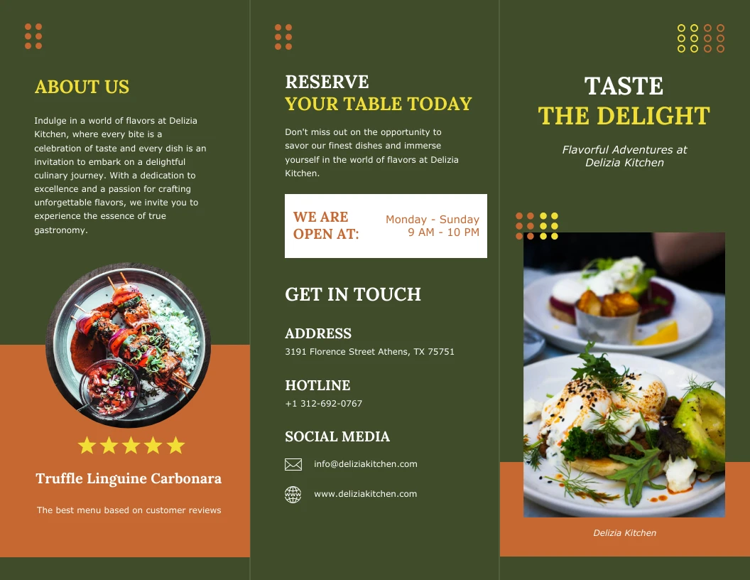 Green Restaurant Kitchen Tri-fold Brochure Template - Venngage