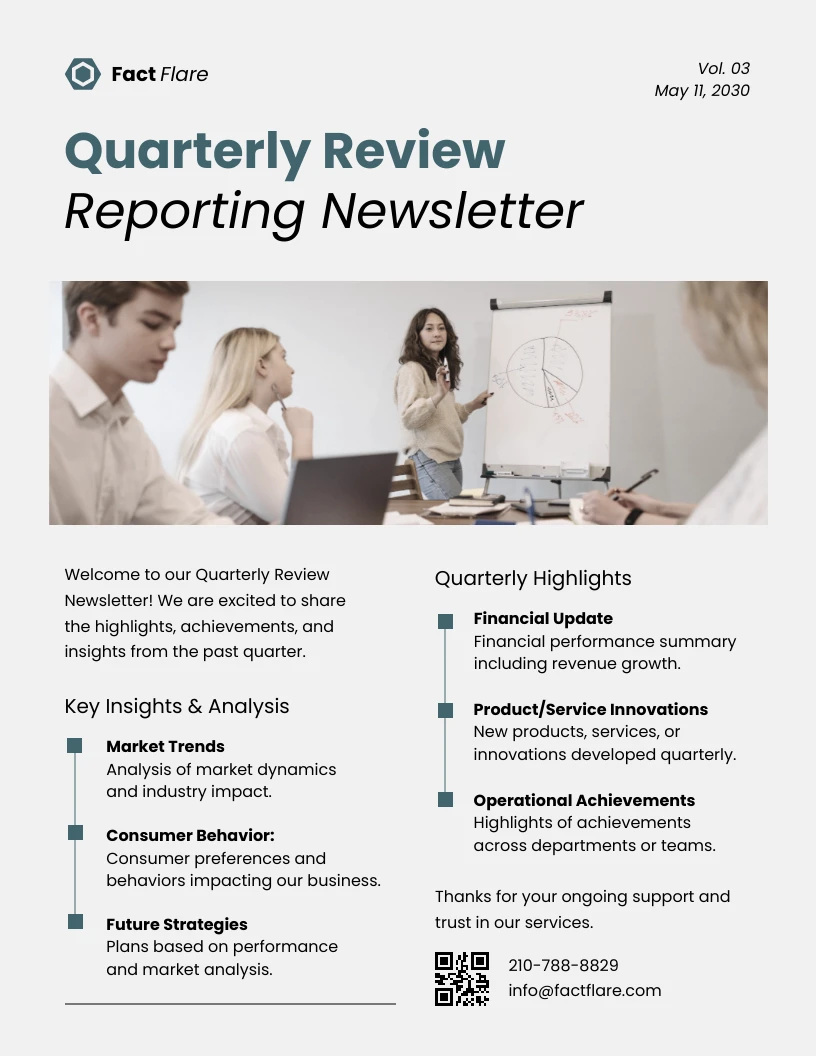 Quarterly Review Reporting Newsletter Template - Venngage
