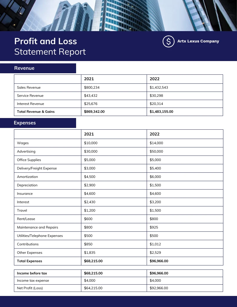 Profit and Loss (P&L) Report Template - Venngage